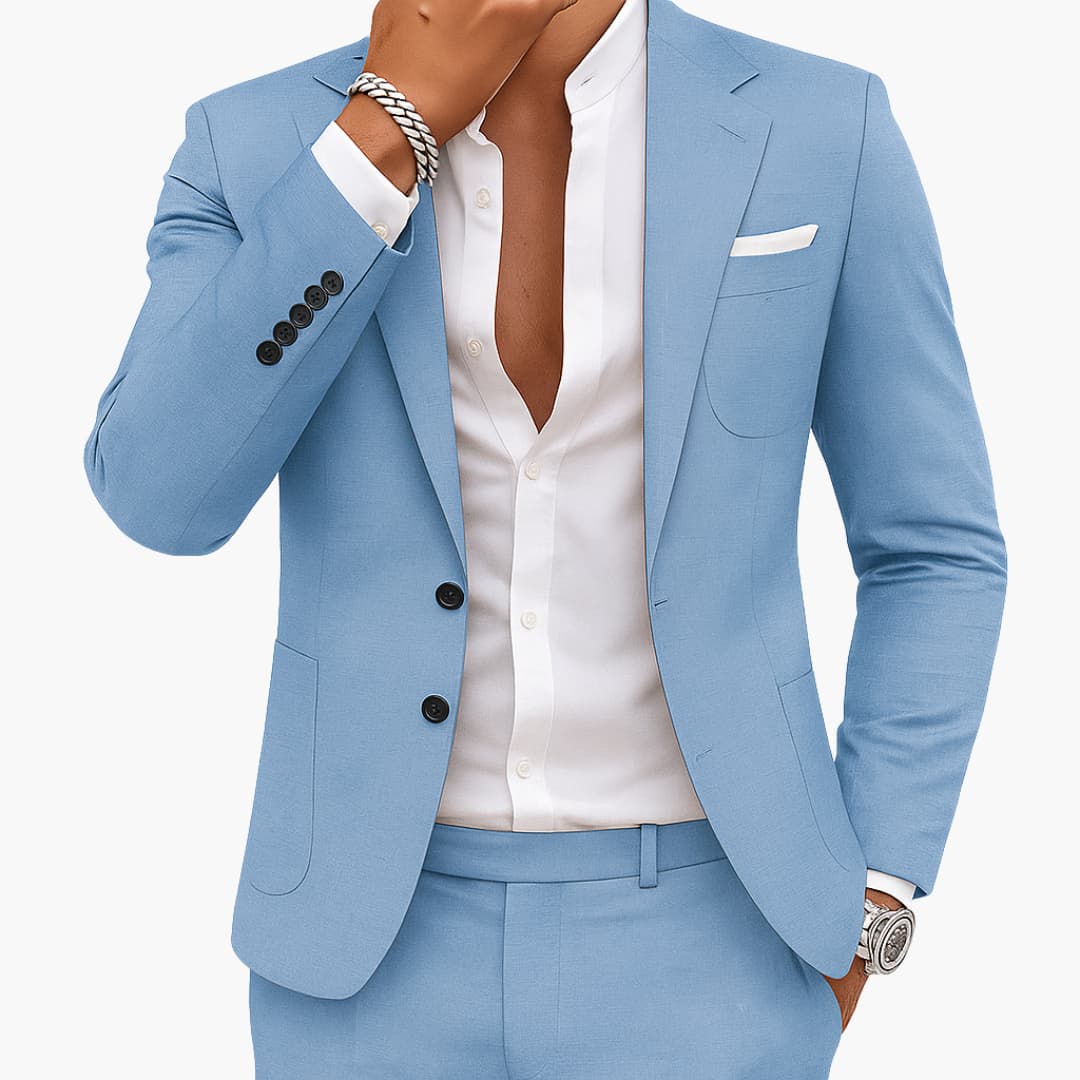 Men’s suit set - two-piece blazer and pants with button closure and ...