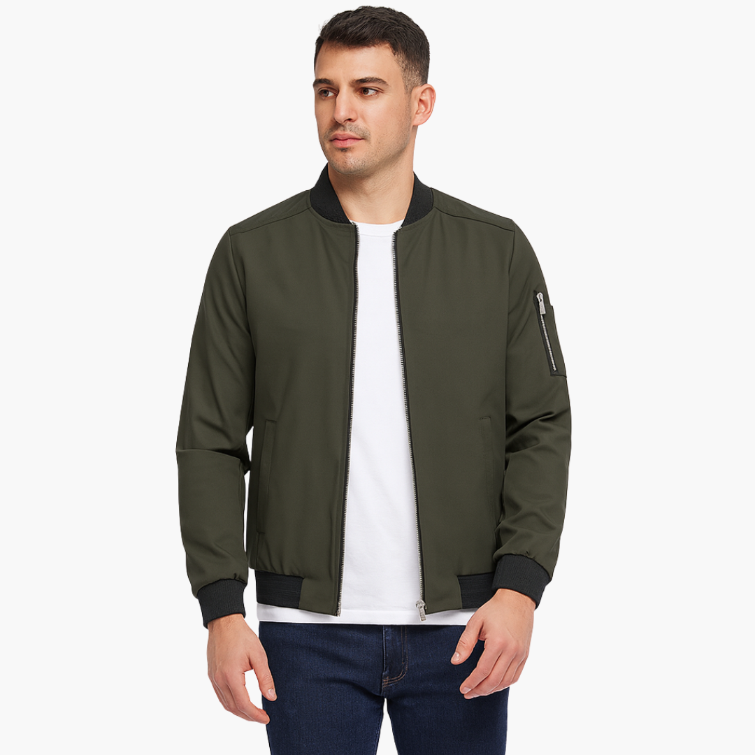 Men's Bomber Jacket with Front Zipper and Ribbed Hem – Wilfred Smith