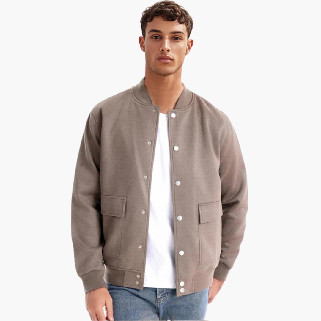 Men’s bomber jacket with front button closure - ribbed collar - ribbed ...