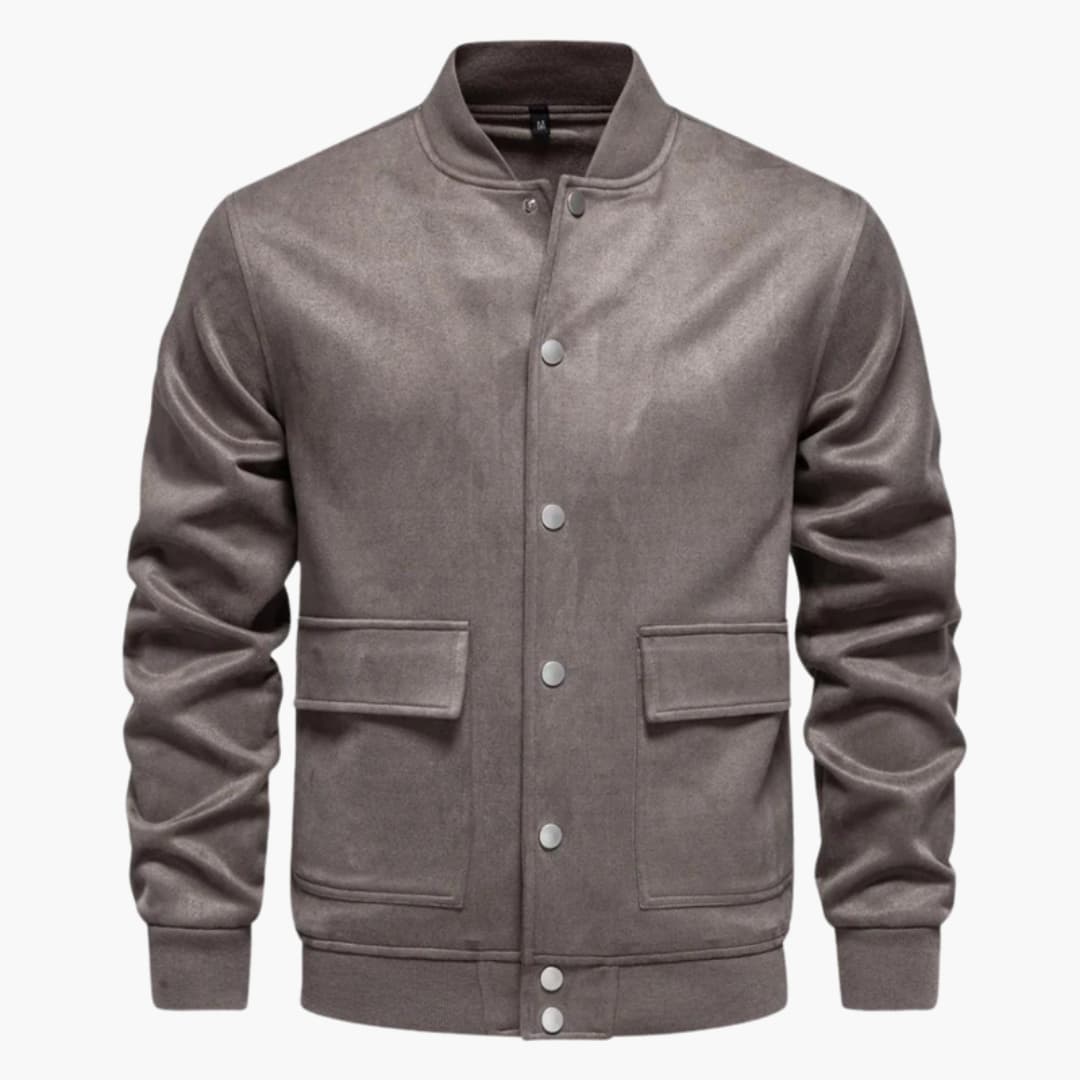 Men’s bomber jacket with front button closure - ribbed collar - ribbed ...