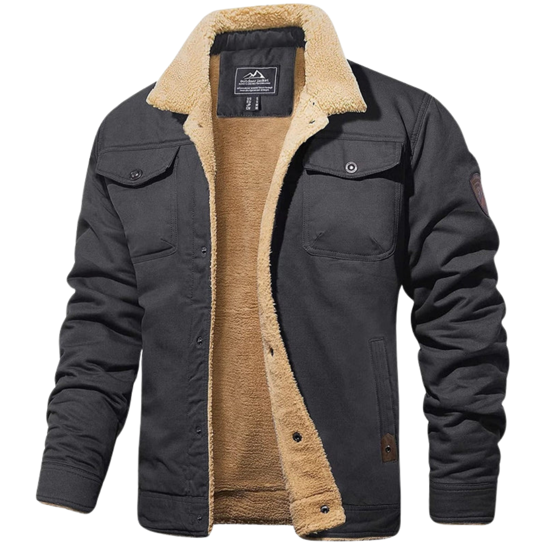 Men’s Sherpa-Lined Bomber Jacket with Inner Layer and Front Pockets ...
